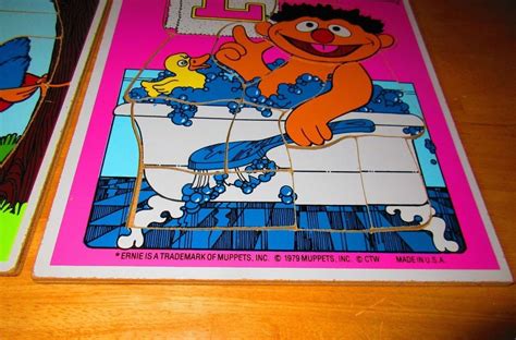 Vintage Playskool Sesame Street Wooden Puzzle Lot Ernie Cookie Monster