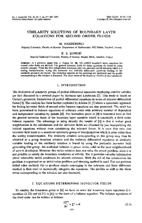 Pdf Similarity Solutions Of The Boundary Layer Equations For A