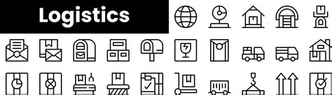 Set Of Outline Logistics Icons Minimalist Thin Vector Image