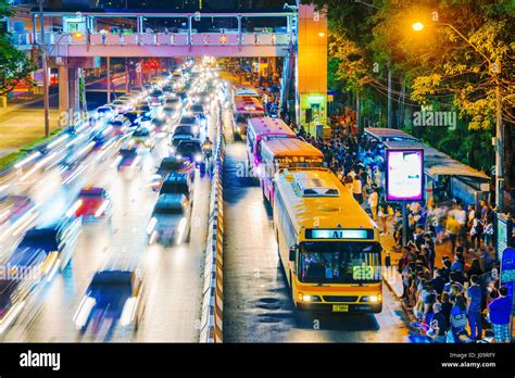 Bangkok Thailand February 04 Busy Bus Station In The Mo Chit Area