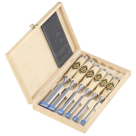 Two Cherries Set Of Six Chisels In Wooden Box Rockler Woodowrking