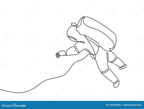 Continuous Line Drawing Astronaut Minimalist Design On Space Travel One Single Hand Drawn