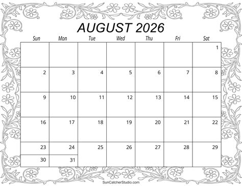 Blank August Calendar Printable 2026 Calendar 2025 Printable