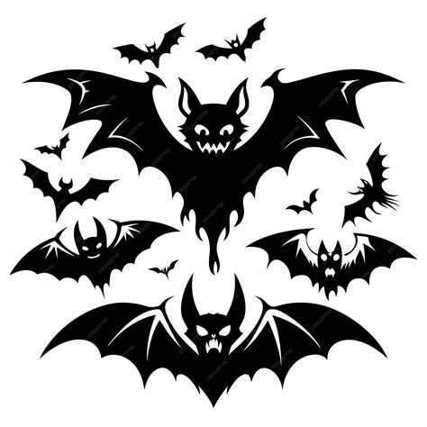 Halloween Bat Silhouette Collection Vector Art Set Premium Ai
