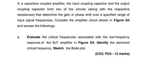 Solved In A Capacitive Coupled Amplifier The Input Coupling