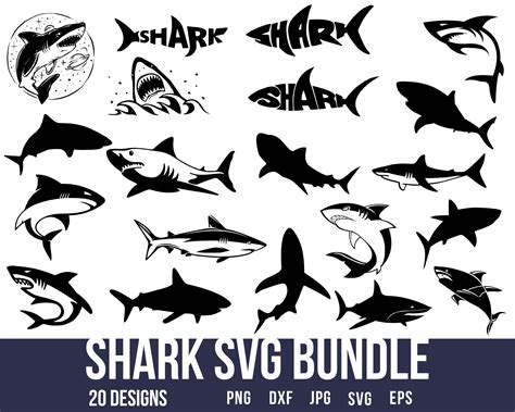 Shark Svg Bundle Clipart Silhouette Digital Files Etsy