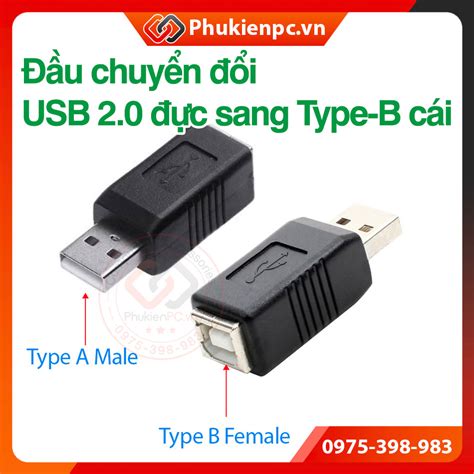 Đầu chuyển đổi USB 2 0 Male đực sang USB Type B Female cái cho máy tính PC Laptop máy PLC