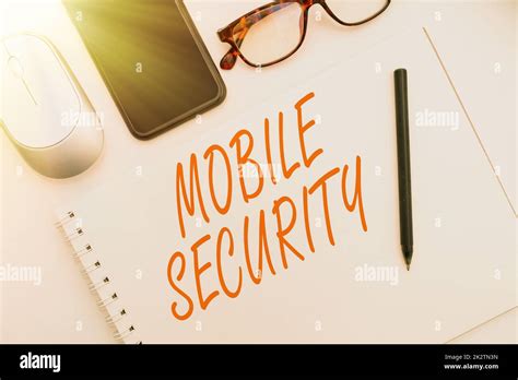 Text Caption Presenting Mobile Security Word Written On Protection Of