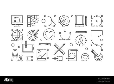 Graphic Design Minimal Vector Illustration Or Horizontal Banner In Thin Line Style Stock Vector