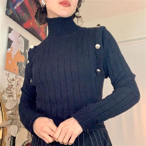Black Knit Turtleneck Sweater With Silver Hardware Depop