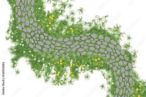 Landscape Design Stone Pavement With Grass Top View Walkway