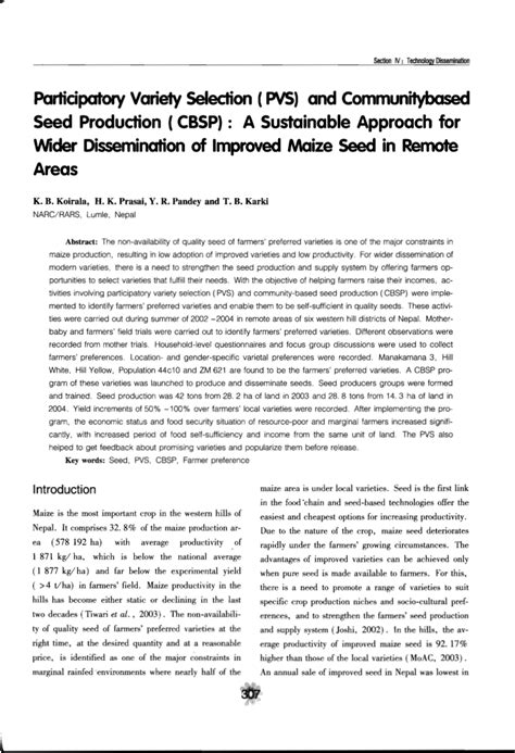 Pdf Participatory Variety Selection Pvs And Community Based Seed Production Cssp A