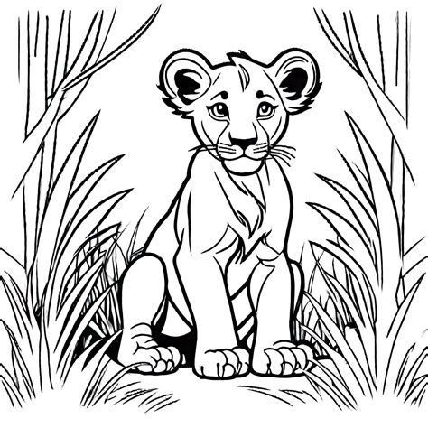 Lion Cub In Jungle Clearing Coloring Page Lulu Pages