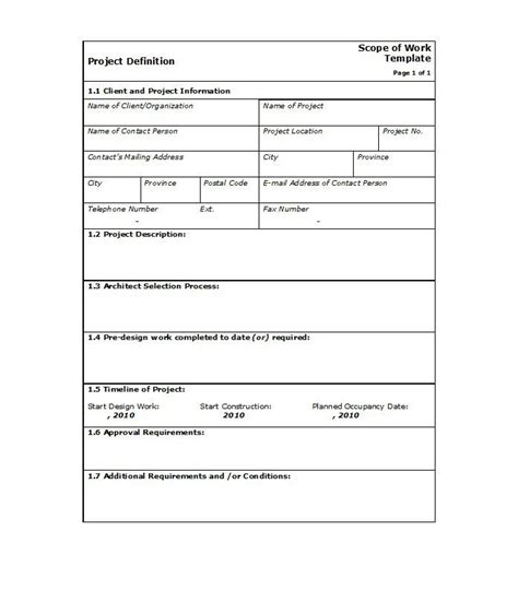 Scope Of Work Template Resume Objective Statement Statement Of Work Project Definition