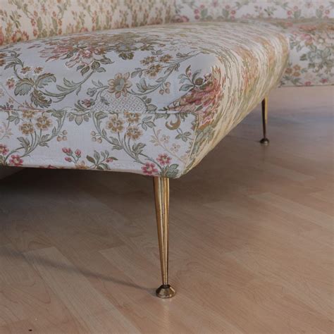 Furniture Mahogany Veneer Brass Glass Foam Padding And Fabric 1950s For Sale At 1stdibs