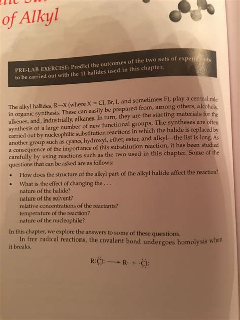 solved of alkyl pre lab exercise predict the outcomes of
