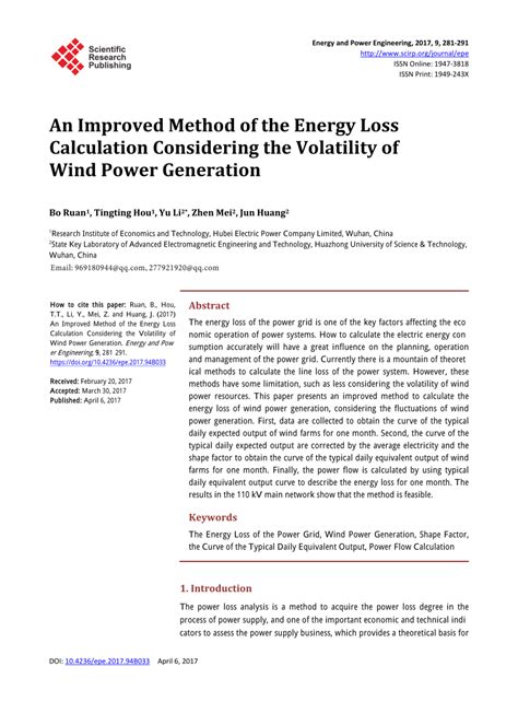PDF An Improved Method Of The Energy Loss Calculation Considering The Volatility Of Wind Power