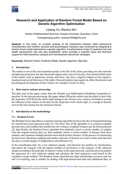 pdf research and application of random forest model based on genetic