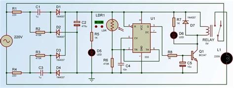 dark activated 220v automatic evening lamp using ldr and ic 555