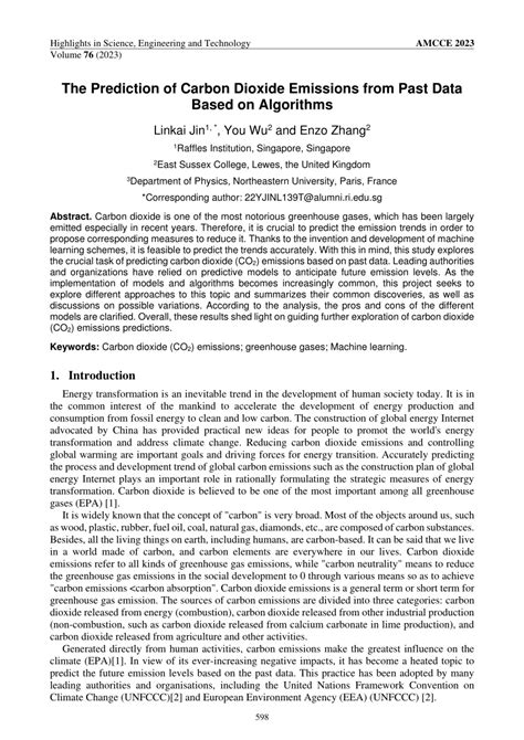 Pdf The Prediction Of Carbon Dioxide Emissions From Past Data Based On Algorithms
