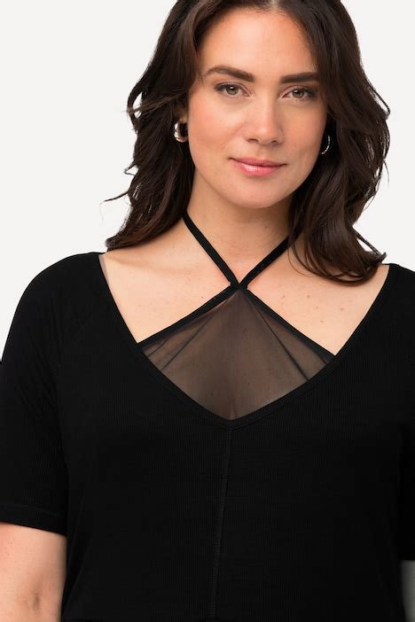 Short Sleeve Mesh Insert Top T Shirts Knit Tops Tees