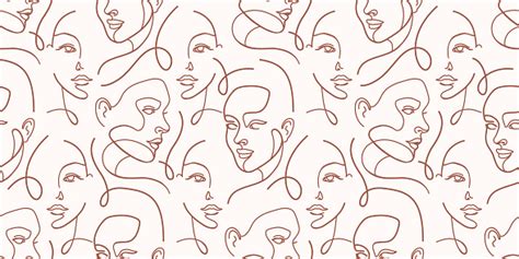 연속적인 선 그리기 여성 얼굴이 있는 현대적인 매끄러운 벽지 아름다움 우아한 미적 배경 패브릭 디자인을 위한 보헤미안 타일 그래픽 자기 관리 용품을 위한 포장지 여자에 대한