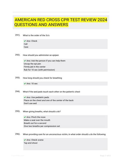 American Red Cross Cpr Test Review 2024 Questions And Answers