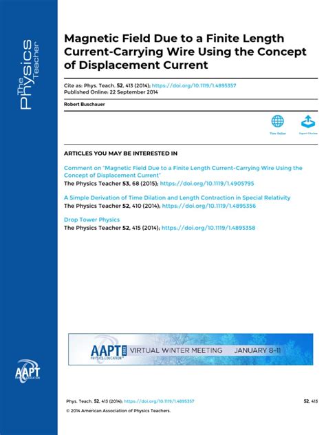 Y2014 Magnetic Field Due To A Finite Length Current Carrying Wire Using The Concept Of