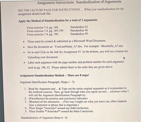 Assignment Instructions Standardization Of Arguments