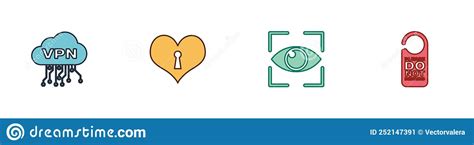 Set Cloud Vpn Interface Heart With Keyhole Eye Scan And Please Do Not Disturb Icon Vector