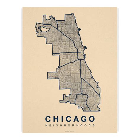 Chicago Map Print Poster Chicago Neighborhood Map Native Maps