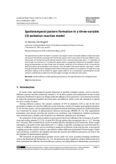 Pdf Spatiotemporal Pattern Formation In A Three Variable Co Oxidation