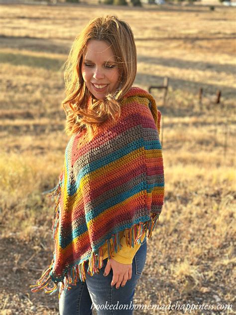 Easy All Double Crochet Hooded Poncho Free Crochet Pattern Using Caron Big Cakes Hooked On