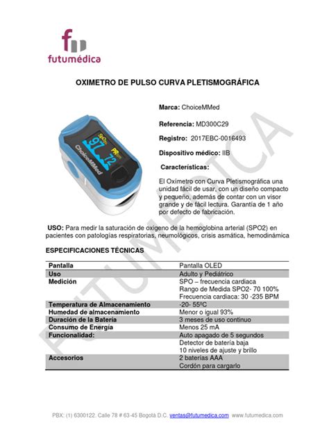 Ficha Tecnica Oximetro Pulso Con Curva Pdf