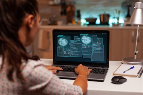 Premium Photo Female Hacer Cracking Security Firewall Late At Night From Home