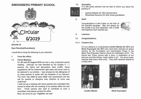 Circular 062019 Laerskool Simonsberg Primary School