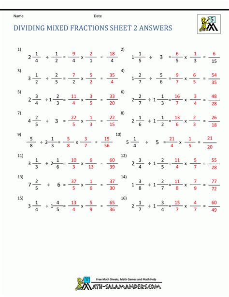 Multiplying And Dividing Fractions Whole Numbers And Mixed Numbers