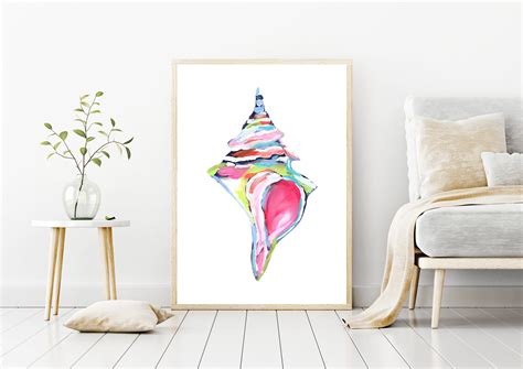 Conch Shell Art Print Colorful Coastal Wall Decor Etsy
