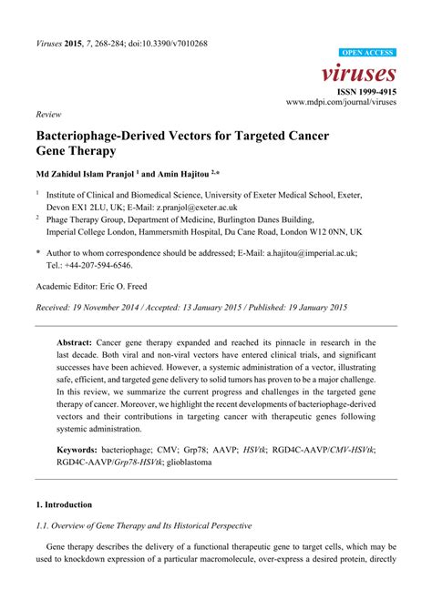Pdf Bacteriophage Derived Vectors For Targeted Cancer Gene Therapy