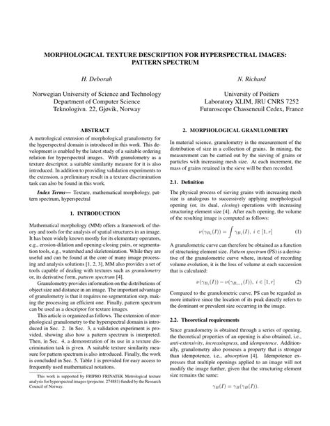 Pdf Morphological Texture Description For Hyperspectral Images
