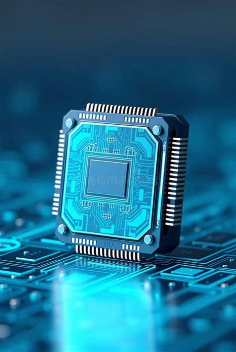 Microchip On A Circuit Board With Glowing Patterns In Blue Stock Illustration Illustration Of Microchip On A Circuit Board With Glowing Patterns In Blue Stock Illustration Illustration Of