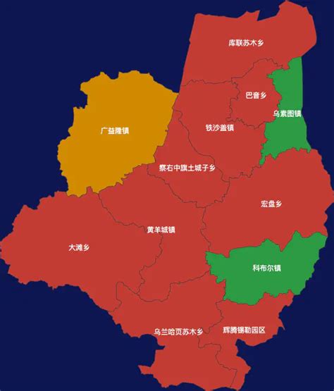 Echarts乌兰察布市察哈尔右翼中旗geojson地图定义颜色代码演示 完竣世界