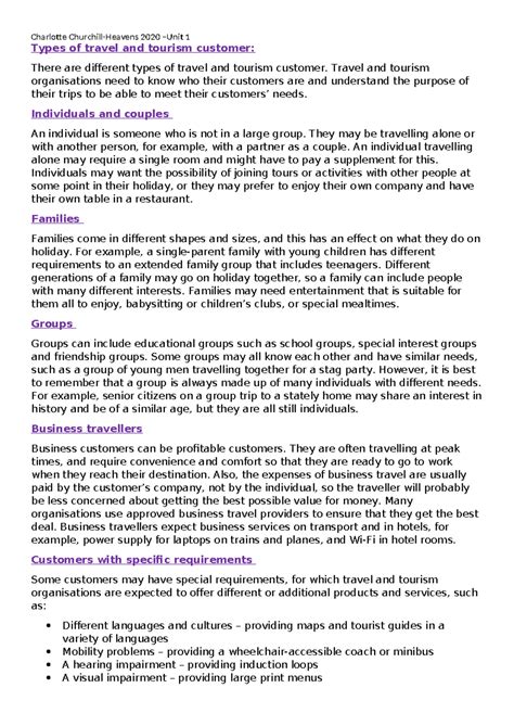 Note Taking Exercise Handout Charlotte Churchill Heavens 2020 Unit 1 Types Of Travel And
