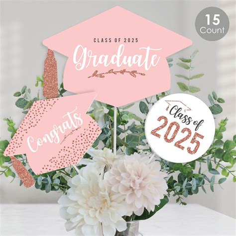 Rose Gold Graduation Party Centerpiece Sticks Set Of 15 Pink And
