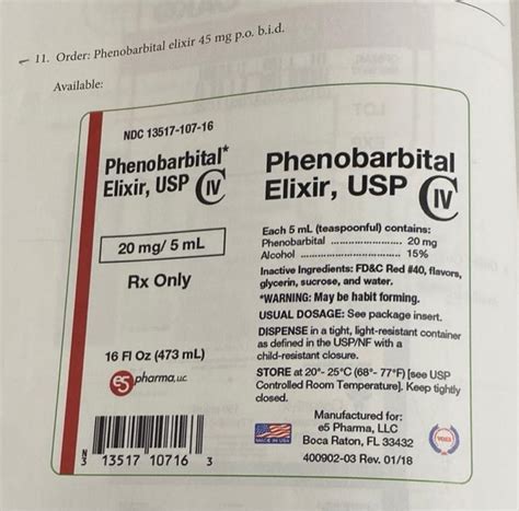 Solved 11 Order Phenobarbital Elixir 45 Mg Po Bid