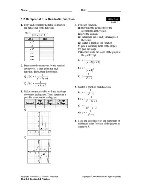 Blm 3 3 Section 3 2 Practic Pdf Function Mathematics Asymptote