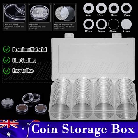 60pcs 41mm Round Clear Coin Capsules Holder Container Case With Storage
