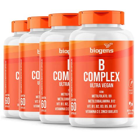 Biogens Kit 4x Complexo B Vitamina B Complex 60 Cápsulas Droga Raia