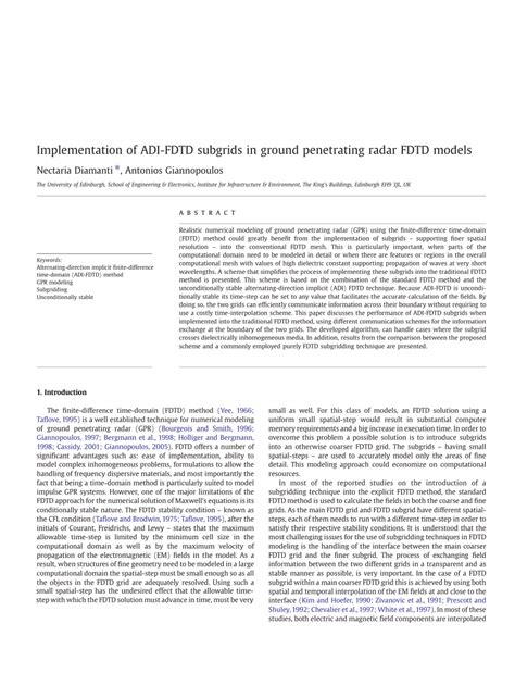 Pdf Implementation Of Adi Fdtd Subgrids In Ground Penetrating Radar Fdtd Models