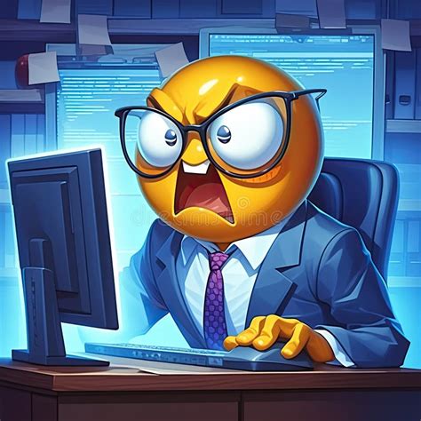 Frustrated Office Worker Emoji Expressing Anger At Computer Screen